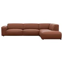 Ecksofa FLEXLUX "Lucera, super bequem durch hochwertigen Sitzaufbau mit Kaltschaum" Sofas Gr. B/H/T: 321cm x 73cm x 231cm, Echtleder, Ottomane rechts, braun (old chestnut brown) modern & anschmiegsam, L-Form, Designsofa