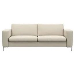 2,5-Sitzer FLEXLUX "Fiore, super Sitzkomfort durch Kaltschaum im Sitz", weiß (warm weiß), B:196cm H:85cm T:92cm, 100% Echteder, Sofas, breite Armlehnen, Füße Alu