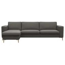 Ecksofa FLEXLUX "Fiore, super Sitzkomfort durch Kaltschaum im Sitz, L-Form" Sofas Gr. B/H/T: 247cm x 85cm x 92cm, Echtleder, schwarz (warm mineral) schmale Armlehnen, Füße Alu+ Eiche