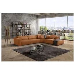 Ecksofa Egoitaliano "Beverly, extravangantes Designsofa mit erstklassigem Sitzkomfort" Sofas Gr. B/H/T: 378cm x 95cm x 282cm, Luxus-Microfaser Lederoptik, Ottomane rechts, Ohne Relaxfunktion-Mit Kopfteilverstellung, braun (cognac) wahlweise mit elektrischer Relaxfunktion, Kopfteilverstellung