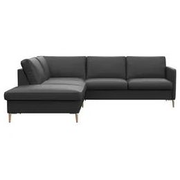 Ecksofa FLEXLUX "Fiore, L-Form, super bequem durch Kaltschaum im Sitz" Sofas Gr. B/H/T: 234cm x 85cm x 225cm, Echtleder, Ottomane links, schwarz (deep black) schmale Armlehnen, Füße AluEiche, BT 234225 cm