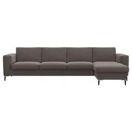 Ecksofa FLEXLUX "Fiore, super Sitzkomfort durch Kaltschaum im Sitz, L-Form" Sofas Gr. B/H/T: 295cm x 85cm x 159cm, Struktur, Chaiselongue rechts, braun (taupe brown) breite Armlehnen, Füße Alu+schwarz