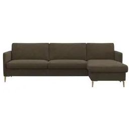 Ecksofa FLEXLUX "Fiore, super Sitzkomfort durch Kaltschaum im Sitz, L-Form" Sofas Gr. B/H/T: 247cm x 85cm x 92cm, Lederoptik, Chaiselongue rechts, braun (camel brown) schmale Armlehnen, Füße Alu+ Eiche