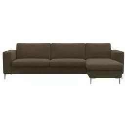 Ecksofa FLEXLUX "Fiore, super Sitzkomfort durch Kaltschaum im Sitz, L-Form" Sofas Gr. B/H/T: 262cm x 85cm x 92cm, Lederoptik, Chaiselongue rechts, braun (camel brown) breite Armlehnen, Füße Alu