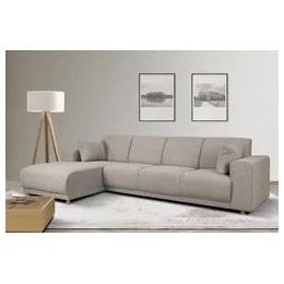 Ecksofa Home Affaire "LEMPS wahlweise Recamiere links oder rechts L-Form" Sofas Gr. B/H/T: 297cm x 85cm x 162cm, Material, Recamiere links, grau (hellgrau) incl. Zierkissen, Stellmaße 297x162 cm