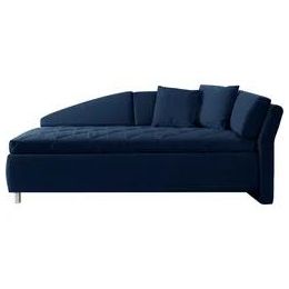 Schlafsofa Alina "Lindsay" Sofas Gr. B/H/T: 223cm x 80cm x 112cm, Samtstoff TSV, Armlehne rechts, Armlehne rechts, blau (dunkelblau tsv 6) Bettkasten, Zierkissen-Set aus: 2 Stk. 40x40cm, 1 30x30cm