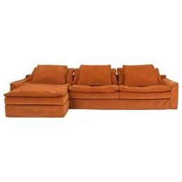 Big-Sofa furninova "Sake, Kuschel-Megasofa, Relaxsofa, leger und sehr bequem, viel Platz" Sofas Gr. B/H/T: 334cm x 95cm x 182cm, Cord, Recamiere links, ohne Bettfunktion, orange mit 6 Rückenkissen, abnehmbarer Hussenbezug, L-Form