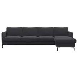 Ecksofa FLEXLUX "Fiore, L-Form, bequem und komfortabel durch hochwertigem Sitzaufbau" Sofas Gr. B/H/T: 280cm x 85cm x 159cm, Lederoptik, Chaiselongue rechts, schwarz (gorilla blac) schmale Armlehnen, Kaltschaum, Füße Alu+schwarz