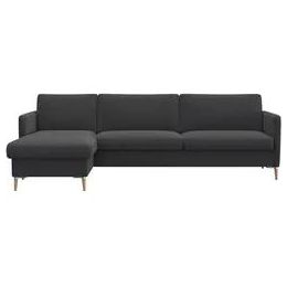 Ecksofa FLEXLUX "Fiore, super Sitzkomfort durch Kaltschaum im Sitz, L-Form" Sofas Gr. B/H/T: 247cm x 85cm x 92cm, Lederoptik, grau (shark grey) schmale Armlehnen, Füße Alu+ Eiche