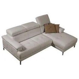 Ecksofa Egoitaliano "Soul, Design und Sitzkomfort auf hohem Niveau, tolle Details, L-Form" Sofas Gr. B/H/T: 250cm x 99cm x 166cm, Leder BULL, Recamiere rechts, mit Kopfteilverstellung, grau (stone) mit Recamiere, inkl. Kopfteilverstellung