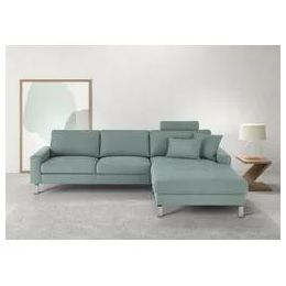 Ecksofa 3C Candy "Lecce, wahlweise PUR-Schaumstoff oder Tonnentaschenfederkern" Sofas Gr. B/H/T: 281cm x 86cm x 194cm, Flachgewebe, Longchair rechts, Sitzaufbau mit Tonnentaschenfederkern, grün (sage) Bett im 2,5-Sitzer, teilmotorische Schlaffunktion Longchair, L-Form