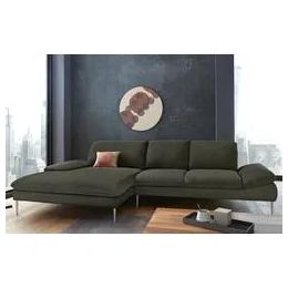 Ecksofa W.Schillig "enjoy&MORE" Sofas Gr. B/H/T: 340cm x 87cm x 185cm, Chenille-Flachgewebe R66, Recamiere links, mit Kopfteilverstellung-mit Armlehnenverstellung-mit Sitztiefenverstellung, grün (hunter r66) mit Sitztiefenverstellung, Füße Chrom glänzend, Breite 340 cm