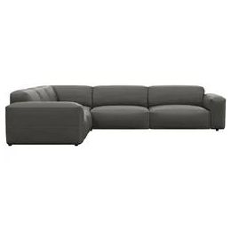 Ecksofa FLEXLUX "Lucera, super bequem durch hochwertigen Sitzaufbau mit Kaltschaum" Sofas Gr. B/H/T: 319cm x 73cm x 285cm, Echtleder, Schenkel links, grau (warm mineral grau) modern & anschmiegsam, L-Form, Designsofa