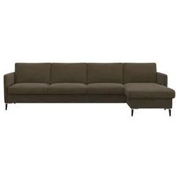 Ecksofa FLEXLUX "Fiore, L-Form, bequem und komfortabel durch hochwertigem Sitzaufbau" Sofas Gr. B/H/T: 280cm x 85cm x 159cm, Lederoptik, Chaiselongue rechts, braun (camel brown) schmale Armlehnen, Kaltschaum, Füße Alu+schwarz