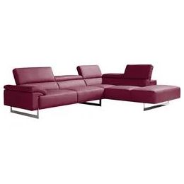 Ecksofa Egoitaliano "Malika" Sofas Gr. B/H/T: 300cm x 94cm x 107cm, Leder NUVOLE, Ottomane rechts, mit Kopfteilverstellung, lila (violett) mit Ottomane, inkl. Kopfteilverstellung und chromfarbenen Metallfüßen