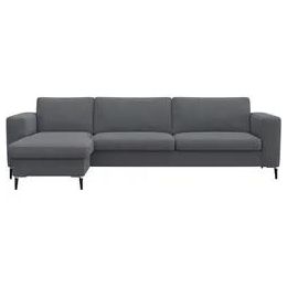 Ecksofa FLEXLUX "Fiore, super Sitzkomfort durch Kaltschaum im Sitz, L-Form" Sofas Gr. B/H/T: 262cm x 85cm x 92cm, Lederoptik, Chaiselongue links, grau (elephant gre) breite Armlehnen, Kaltschaum, Füße Alu+schwarz