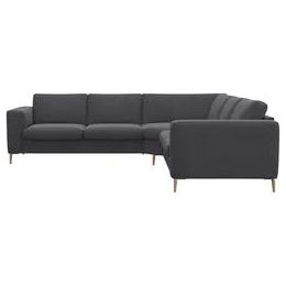 Ecksofa FLEXLUX "Fiore, gleichschenklig, super Sitzkomfort durch Kaltschaum im Sitz" Sofas Gr. B/H/T: 257cm x 85cm x 92cm, Chenille, Schenkel links, grau (dervit grey) breite Armlehnen, Füße Alu+ Eiche, L-Form