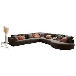 Ecksofa 3C Candy "Enisa II L-Form" Sofas Gr. B/H/T: 225cm x 86cm x 395cm, Samtoptik, langer Schenkel rechts, grau (stone) incl. 3 Flatterkissen, wahlweise mit Flecken-Schutz-Bezug Easy care