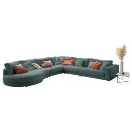 Ecksofa 3C Candy "Enisa II L-Form" Sofas Gr. B/H/T: 395cm x 86cm x 225cm, Flachgewebe, langer Schenkel links, blau (petrol) incl. 3 Flatterkissen, wahlweise mit Flecken-Schutz-Bezug Easy care