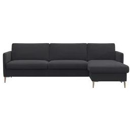 Ecksofa FLEXLUX "Fiore, super Sitzkomfort durch Kaltschaum im Sitz, L-Form" Sofas Gr. B/H/T: 247cm x 85cm x 92cm, Lederoptik, Chaiselongue rechts, schwarz (gorilla blac) schmale Armlehnen, Füße Alu+ Eiche