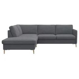 Ecksofa FLEXLUX "Fiore, L-Form, super bequem durch Kaltschaum im Sitz" Sofas Gr. B/H/T: 234cm x 85cm x 225cm, Lederoptik, Ottomane links, grau (elephant gre) schmale Armlehnen, Füße AluEiche, BT 234225 cm