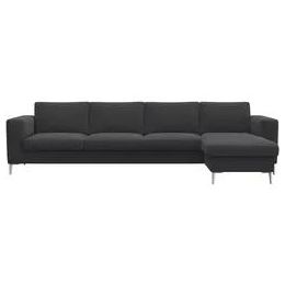 Ecksofa FLEXLUX "Fiore, super Sitzkomfort durch Kaltschaum im Sitz, L-Form" Sofas Gr. B/H/T: 295cm x 85cm x 159cm, Lederoptik, Chaiselongue rechts, grau (shark grey) breite Armlehnen, Füße Alu