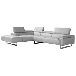 Ecksofa Egoitaliano "Malika" Sofas Gr. B/H/T: 300cm x 94cm x 107cm, Leder BULL, Ottomane links, mit Kopfteilverstellung, grau (stone) mit Ottomane, inkl. Kopfteilverstellung und chromfarbenen Metallfüßen