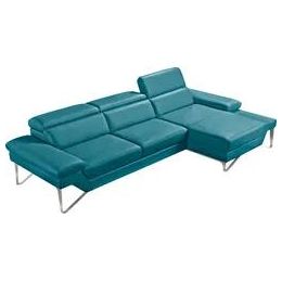 Ecksofa Egoitaliano "Princess, elegantes Designsofa mit erstklassigem Sitzkomfort, L-Form" Sofas Gr. B/H/T: 282cm x 95cm x 168cm, Leder CAREZZA, Recamiere rechts, mit Kopfteilverstellung, blau (türkis) mit Recamiere, inkl. Kopfteilverstellung, edle Designmetallfüße