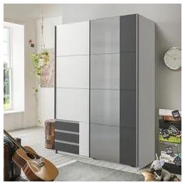 Schwebetürenschrank wimex "Emden moderner Kleiderschrank mit Spiegel und Schubladen BESTSELLER" Schränke Gr. B/H/T: 135 cm x 198 cm x 64 cm, 2, weiß (weiß, graphit) Schlafzimmer Schrank Garderobenschrank mit Schwebetüren Topseller