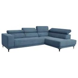 Ecksofa Alina "Hikari" Sofas Gr. B/H/T: 302cm x 102cm x 210cm, Cord GCT, Ottomane rechts, ohne Sitzvorzug, blau (azurblau gct 46) wahlweise mit Sitzvorzug, in modernem Cordstoff, Breite 302 cm