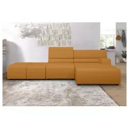 Ecksofa Egoitaliano "Babouche, Designsofa mit außergewöhnlichem Sitzkomfort zum Wohlfühlen" Sofas Gr. B/T: 384cm x 98cm, Leder NUVOLE, Recamiere rechts, gelb (sunflower)