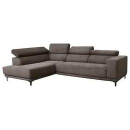 Ecksofa Alina "Hikari" Sofas Gr. B/H/T: 302cm x 102cm x 210cm, Cord GCT, Ottomane links, ohne Sitzvorzug, braun (braungrau gct 149) wahlweise mit Sitzvorzug, in modernem Cordstoff, Breite 302 cm