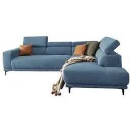 Ecksofa Alina "Hikari" Sofas Gr. B/H/T: 276cm x 102cm x 210cm, Cord GCT, Ottomane rechts, ohne Sitzvorzug, blau (azurblau gct 46) wahlweise mit Sitzvorzug, in modernem Cordstoff, Breite 276 cm