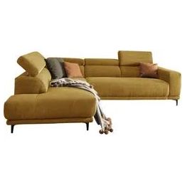 Ecksofa Alina "Hikari" Sofas Gr. B/H/T: 276cm x 102cm x 210cm, Cord GCT, Ottomane links, ohne Sitzvorzug, gelb (honiggelb gct 95) wahlweise mit Sitzvorzug, in modernem Cordstoff, Breite 276 cm