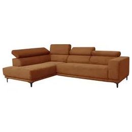 Ecksofa Alina "Hikari" Sofas Gr. B/H/T: 302cm x 102cm x 210cm, Cord GCT, Ottomane links, ohne Sitzvorzug, braun (rostbraun gct 707) wahlweise mit Sitzvorzug, in modernem Cordstoff, Breite 302 cm