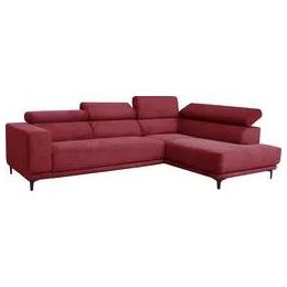 Ecksofa Alina "Hikari" Sofas Gr. B/H/T: 302cm x 102cm x 210cm, Cord GCT, Ottomane rechts, ohne Sitzvorzug, rot (rubinrot gct 87) wahlweise mit Sitzvorzug, in modernem Cordstoff, Breite 302 cm