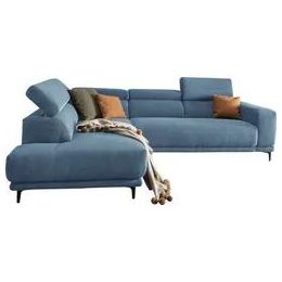 Ecksofa Alina "Hikari" Sofas Gr. B/H/T: 276cm x 102cm x 210cm, Cord GCT, Ottomane links, ohne Sitzvorzug, blau (azurblau gct 46) wahlweise mit Sitzvorzug, in modernem Cordstoff, Breite 276 cm