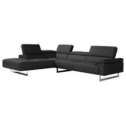 Ecksofa Egoitaliano "Malika" Sofas Gr. B/H/T: 300cm x 94cm x 107cm, Leder BULL, Ottomane links, mit Kopfteilverstellung, schwarz mit Ottomane, inkl. Kopfteilverstellung und chromfarbenen Metallfüßen