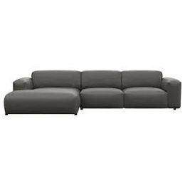 Ecksofa FLEXLUX "Lucera bequem und komfortabel durch hochwertigen Sitzaufbau, L-Form" Sofas Gr. B/H/T: 319cm x 73cm x 171cm, Echtleder, Chaiselongue links, grau (warm mineral grau) modern & anschmiegsam, Kaltschaum, Stahl-Wellenunterfederung