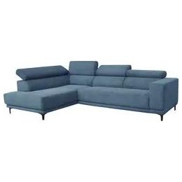 Ecksofa Alina "Hikari" Sofas Gr. B/H/T: 302cm x 102cm x 210cm, Cord GCT, Ottomane links, mit Sitzvorzug, blau (azurblau gct 46) wahlweise mit Sitzvorzug, in modernem Cordstoff, Breite 302 cm