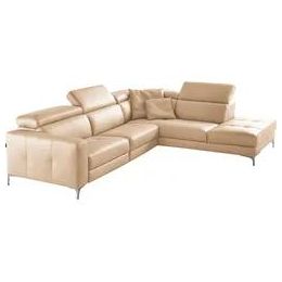 Ecksofa Egoitaliano "Matt, hoher Sitzkomfort und aufwendige Detailverarbeitung, L-Form" Sofas Gr. B/H/T: 285cm x 100cm x 221cm, Leder BULL, Ottomane rechts, beige (champagner) mit Ottomane, inkl. verstellbarer Kopfteile zum Relaxen