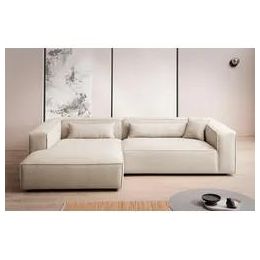 Ecksofa LeGer Home by Lena Gercke "PIARA XXL, Big-Sofa in Cord oder Leinenoptik, L-Form, mit Kedernaht" Sofas Gr. B/H/T: 288 cm x 66 cm x 198 cm, Cord, Ottomane links, beige (hellbeige) wahlweise Ottomane rechtslinks, schwarze Füße, extra tiefe Sitzfläche Bestseller