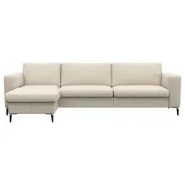 Ecksofa FLEXLUX "Fiore, super Sitzkomfort durch Kaltschaum im Sitz, L-Form" Sofas Gr. B/H/T: 262cm x 85cm x 92cm, Echtleder, Chaiselongue links, weiß (warm weiß) breite Armlehnen, Kaltschaum, Füße Alu+schwarz