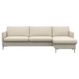 Ecksofa FLEXLUX "Fiore, super Sitzkomfort durch Kaltschaum im Sitz, L-Form" Sofas Gr. B/H/T: 247cm x 85cm x 92cm, Echtleder, Chaiselongue rechts, weiß (warm white) schmale Armlehnen, Füße Alu