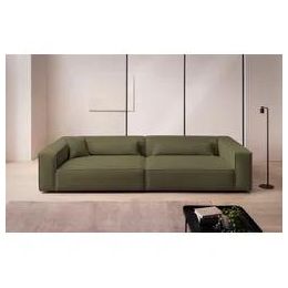 3-Sitzer LeGer Home by Lena Gercke "PIARA, XXL Sofa mit Kedernaht, Big-Sofa in Cord oder Leinenoptik" Sofas Gr. B/H/T: 316cm x 66cm x 136cm, Cord, grün (khaki) schwarze Füße, bequemer Sitzkomfort, extra tiefe Sitzfläche