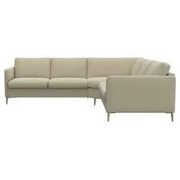 Ecksofa FLEXLUX "Fiore, gleichschenklig, bequem durch hochwertigem Sitzaufbau" Sofas Gr. B/H/T: 249cm x 85cm x 92cm, Chenille, Schenkel links, beige (sandy beige) schmale Armlehnen, Kaltschaum, Füße Alu+ Eiche