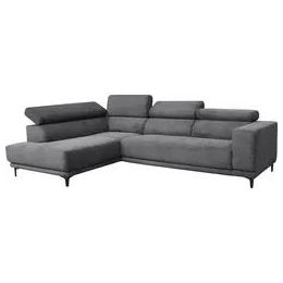 Ecksofa Alina "Hikari" Sofas Gr. B/H/T: 302cm x 102cm x 210cm, Cord GCT, Ottomane links, ohne Sitzvorzug, grau (dunkelgrau gct 79) wahlweise mit Sitzvorzug, in modernem Cordstoff, Breite 302 cm