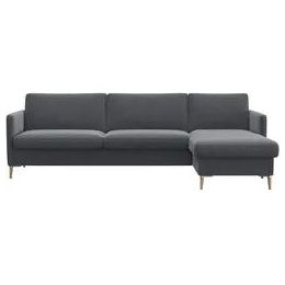 Ecksofa FLEXLUX "Fiore, super Sitzkomfort durch Kaltschaum im Sitz, L-Form" Sofas Gr. B/H/T: 247cm x 85cm x 92cm, Velvet, Chaiselongue rechts, grau (soft grau) schmale Armlehnen, Füße Alu+ Eiche