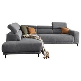 Ecksofa Alina "Hikari" Sofas Gr. B/H/T: 276cm x 102cm x 210cm, Cord GCT, Ottomane links, ohne Sitzvorzug, grau (dunkelgrau gct 79) wahlweise mit Sitzvorzug, in modernem Cordstoff, Breite 276 cm