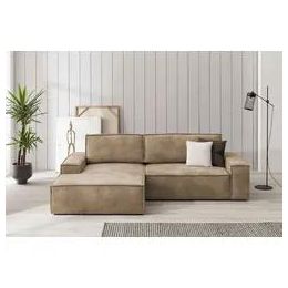 Ecksofa Home Affaire "SHERWOOD Schlafsofa 267 cm, L-Form" Sofas Gr. B/H/T: 267 cm x 85 cm x 167 cm, Vintage, Recamiere links, beige Schlaffunktion mit Bettkasten (210x136 cm), Cord, Vintage, Samtvelours